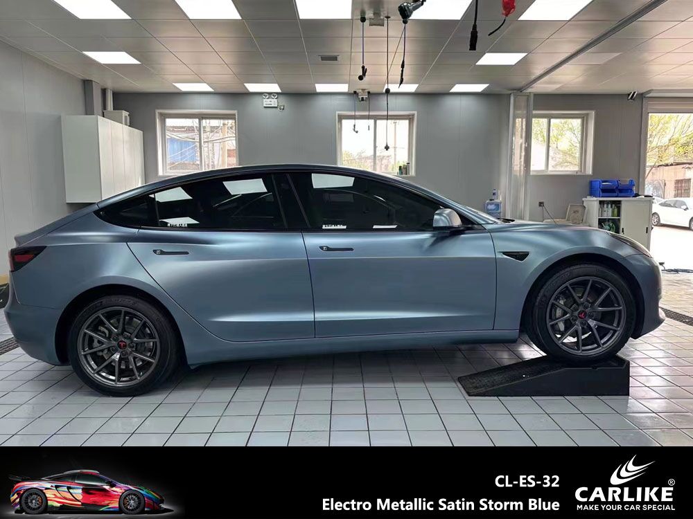CL-ES-32 Electro Metallic Satin Storm Blue Vinyl For Tesla Car Wrap ...