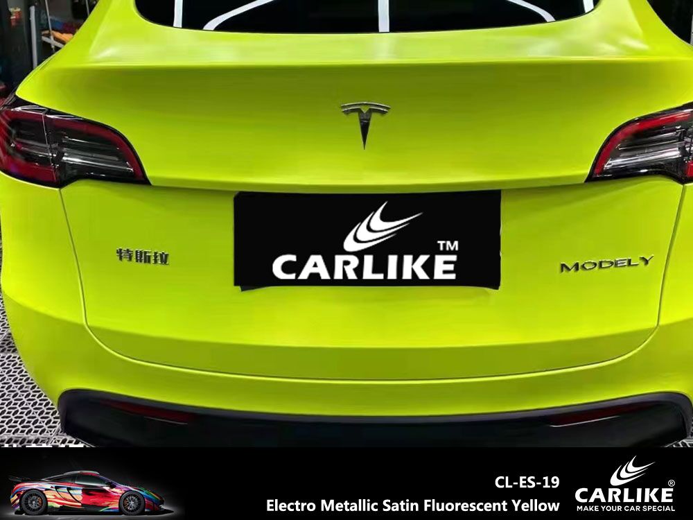 CL-ES-19 Electro Metallic Satin Fluorescent Yellow Vinyl For Tesla Car ...