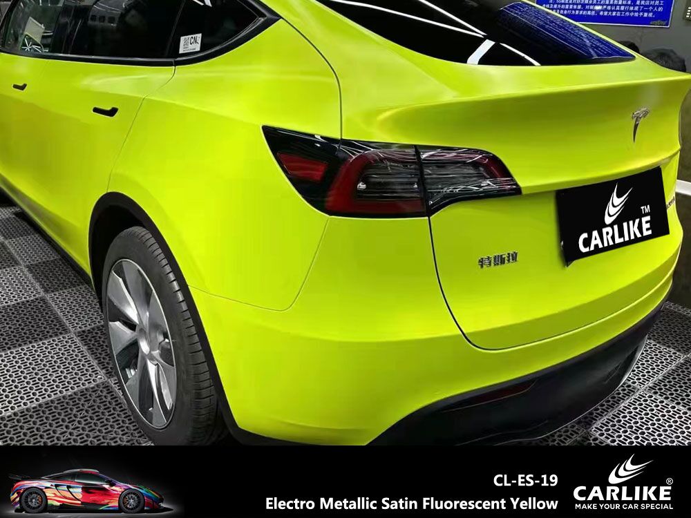 CL-ES-19 Electro Metallic Satin Fluorescent Yellow Vinyl For Tesla Car ...