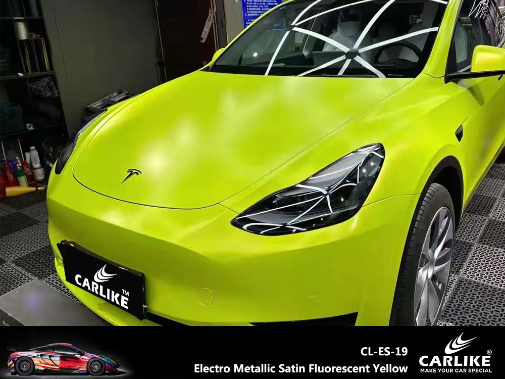 CL-ES-19 Electro Metallic Satin Fluorescent Yellow Vinyl For Tesla Car ...